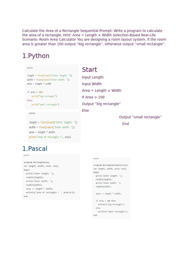 Calculate The Area of A Rectangle Sequential Prompt | PDF | Fahrenheit ...