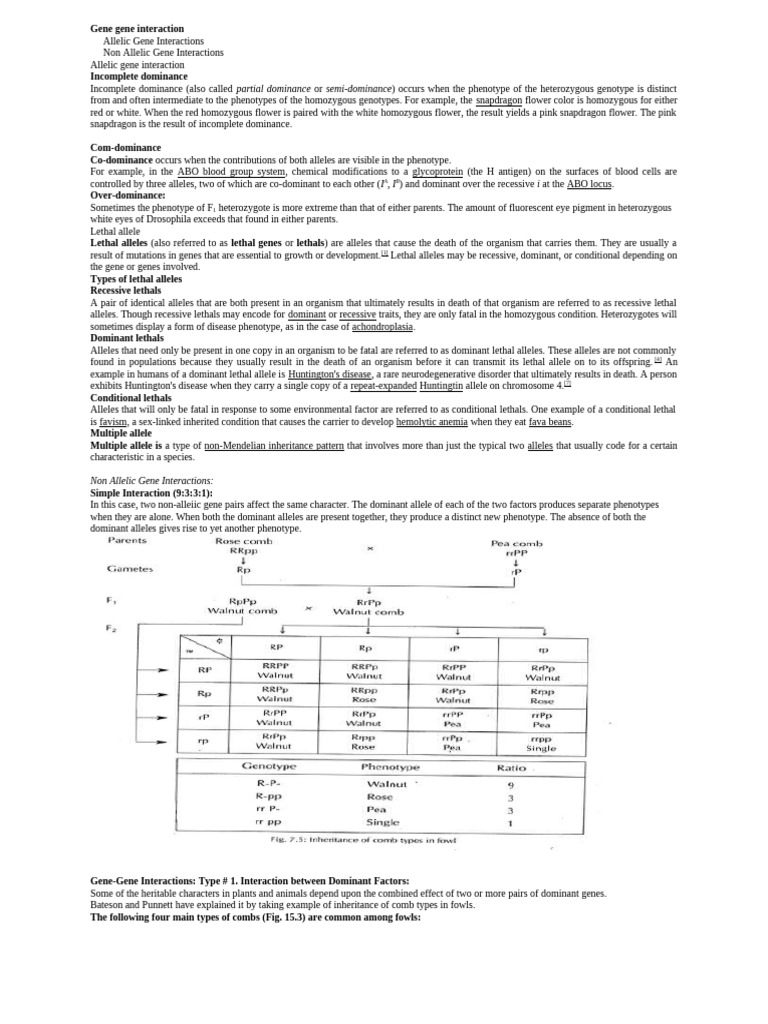 Gene Interactions: Types and Examples | PDF | Dominance (Genetics ...