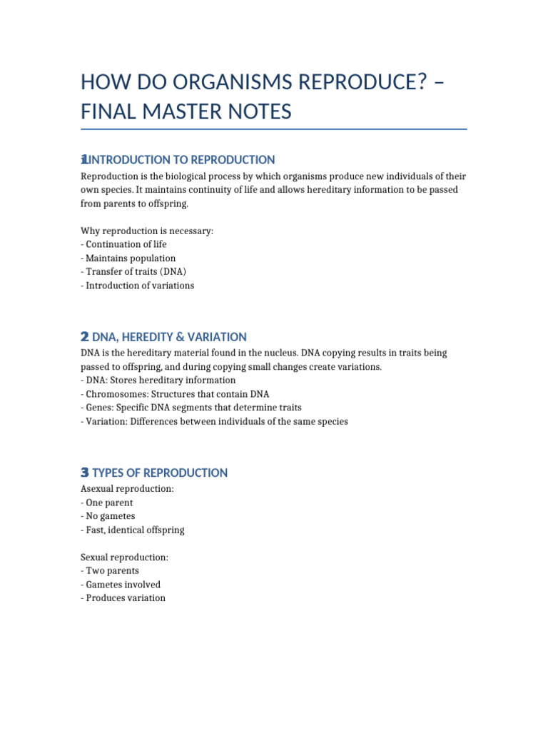Organism Reproduction: Types & Processes | PDF