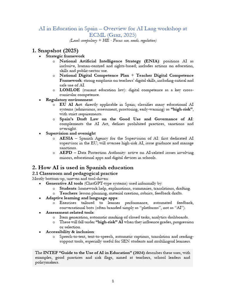 AI in Spanish Education: 2025 Overview | PDF | Artificial Intelligence ...