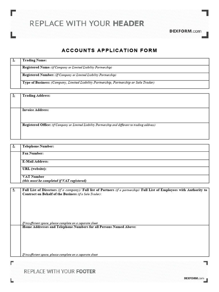 Accounts Application Form | PDF | Partnership | Credit Bureau