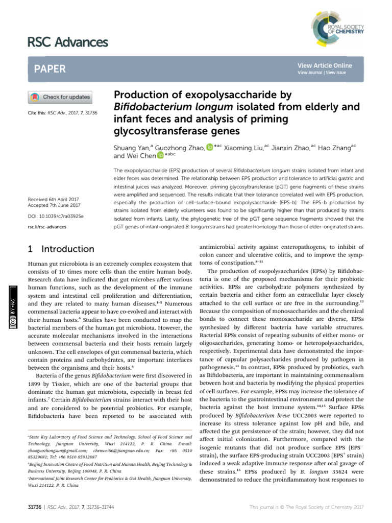 Production of Exopolysaccharide by Bifidobacterium Longum -- Shuang Yan ...