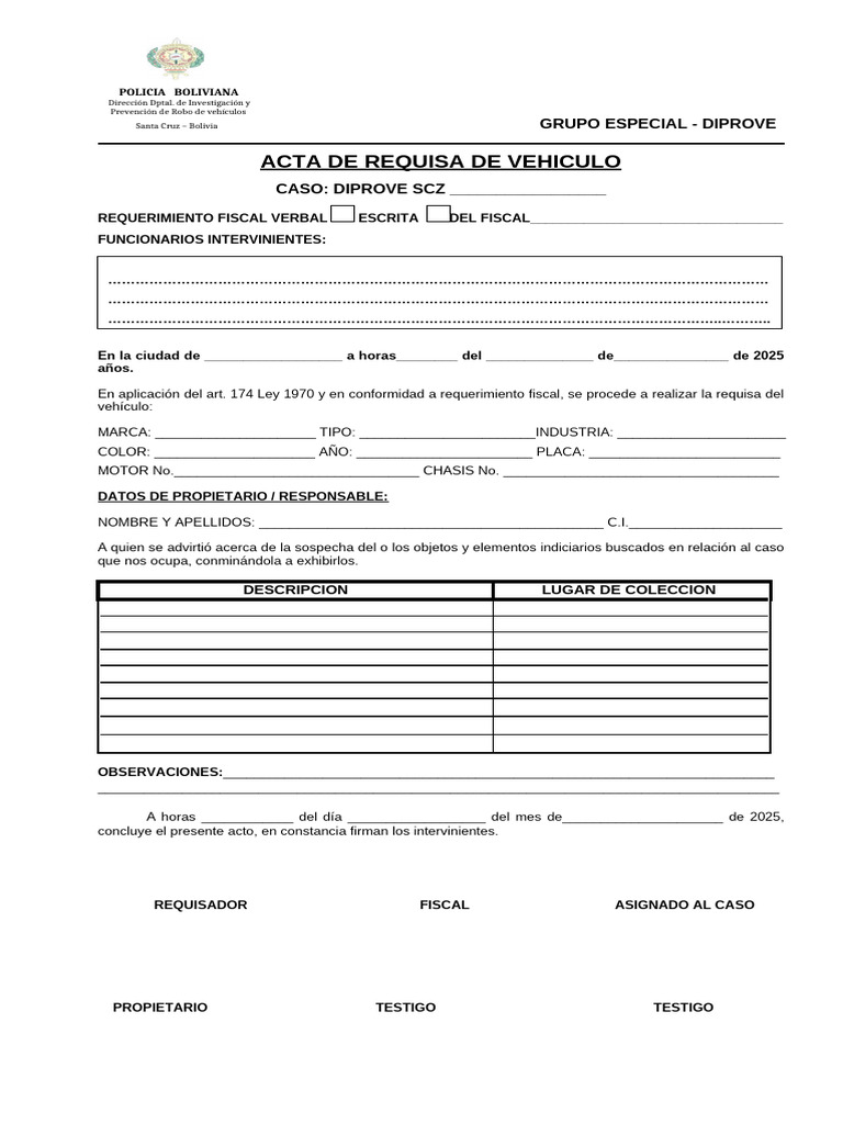Acta de Requisa de Vehiculo | PDF