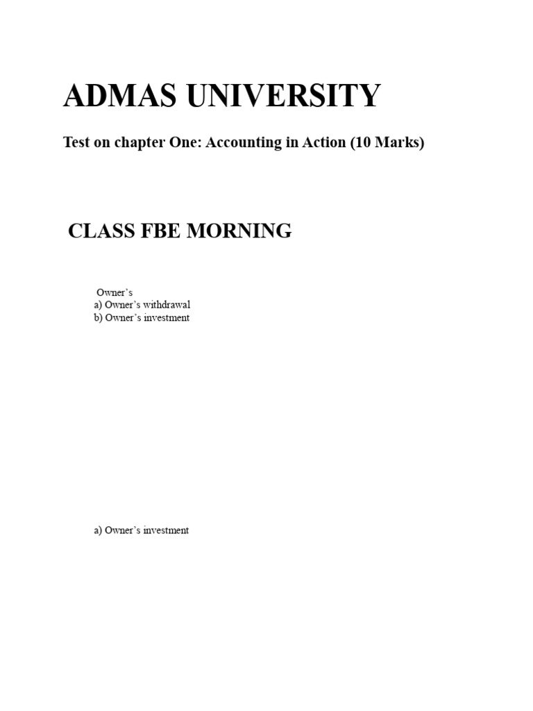 Fbe Morning Class Test PDF | PDF