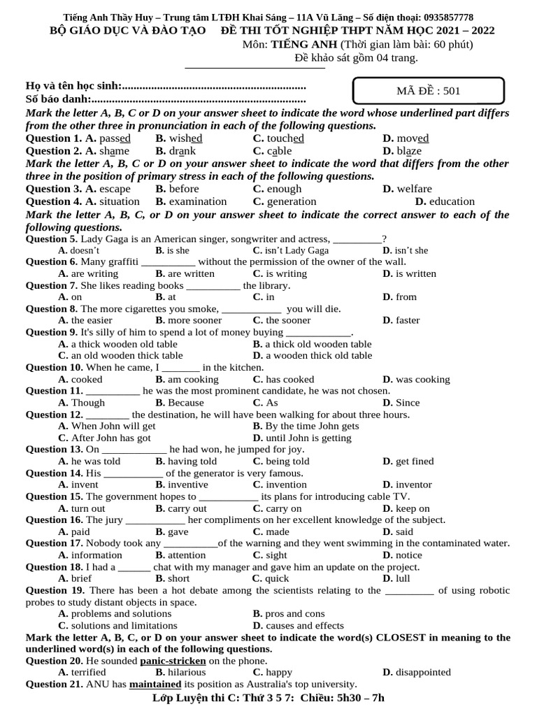 Đề Thi Thử Tốt Nghiệp THPT Bộ Giáo Dục Và Đào Tạo Niên Khóa 2021 - 2022 2-4-2024 | PDF | Glacier ...