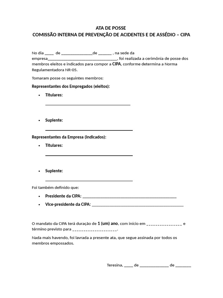 Ata de Posse - Modelo Editavel | PDF