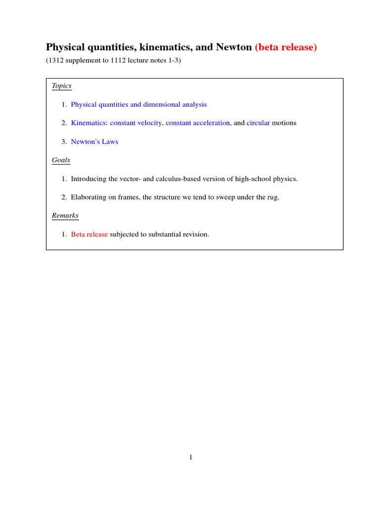 Physics: Kinematics and Newton's Laws | PDF | Kinematics | Force