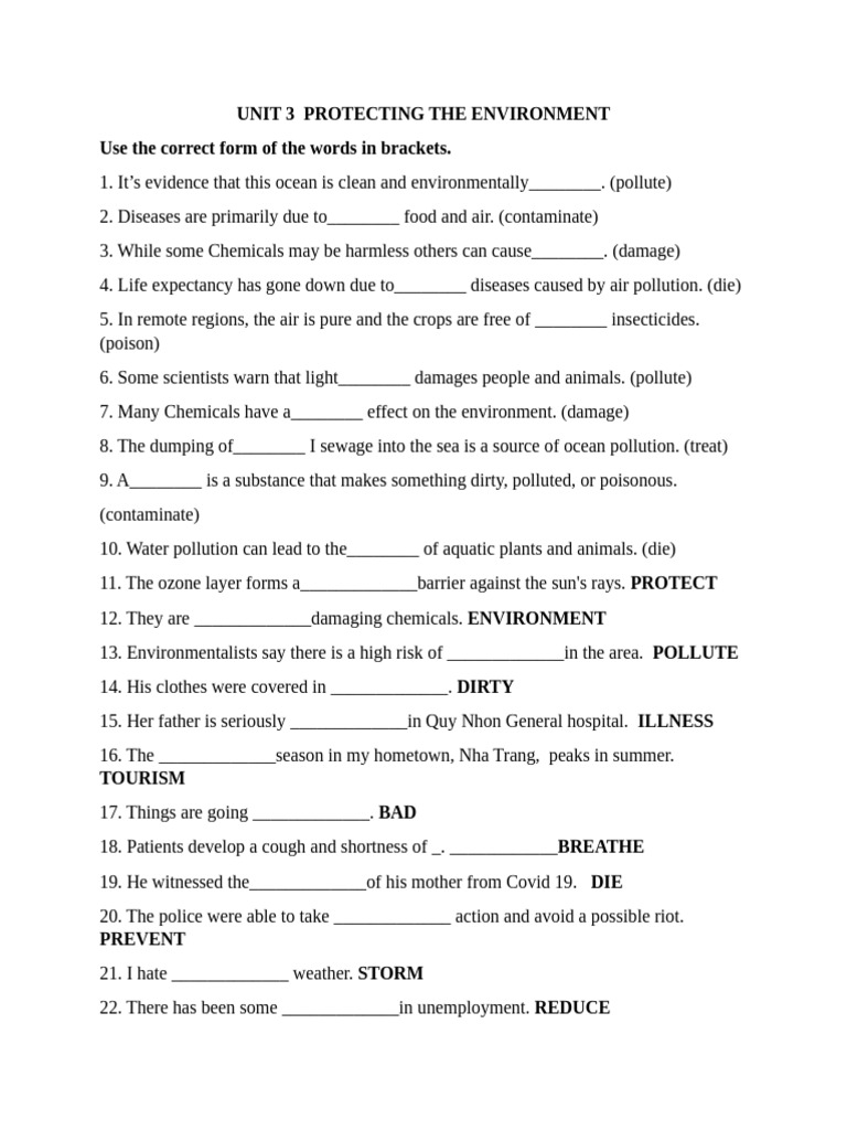 Environmental Protection Exercises | PDF | Pollution | Water Pollution