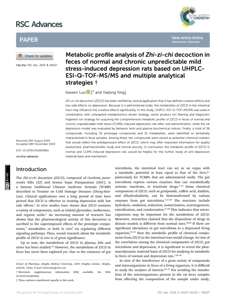 Metabolic Profile Analysis of Zhi-Zi-Chi Decoction in Feces - Kaiwen ...