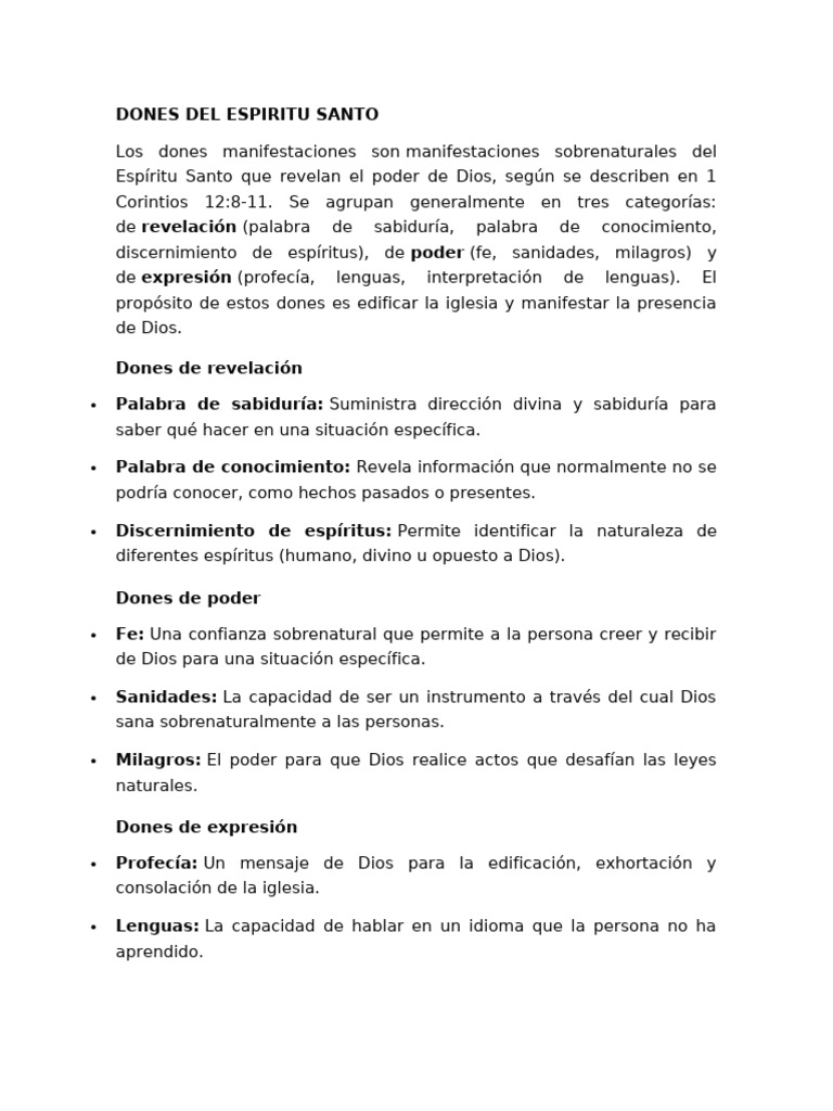 Dones Del Espiritu Santo | PDF | Don espiritual | Creencia religiosa y ...