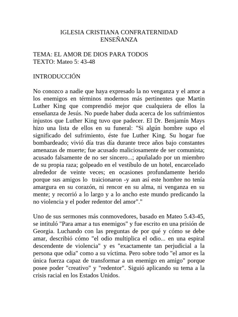 Amor de Dios: Enseñanza de Jesús | PDF | Amor | Martin Luther King hijo.