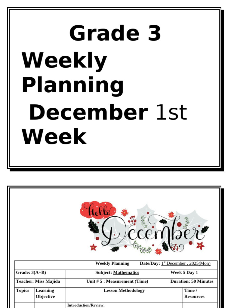 Grade 3 & 4 Weekly Math Planning | PDF | Homework | Methodology