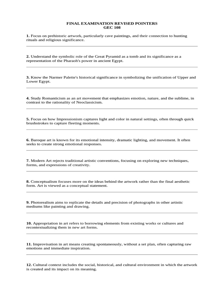 Final Examination Revised Pointers | PDF | Paintings | Ancient Egypt