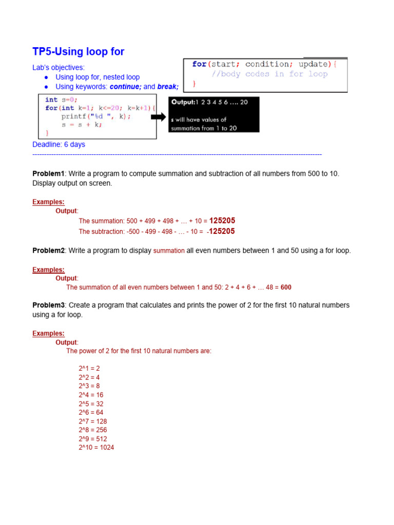 Tp5 for Loop | PDF | Summation | Mathematics