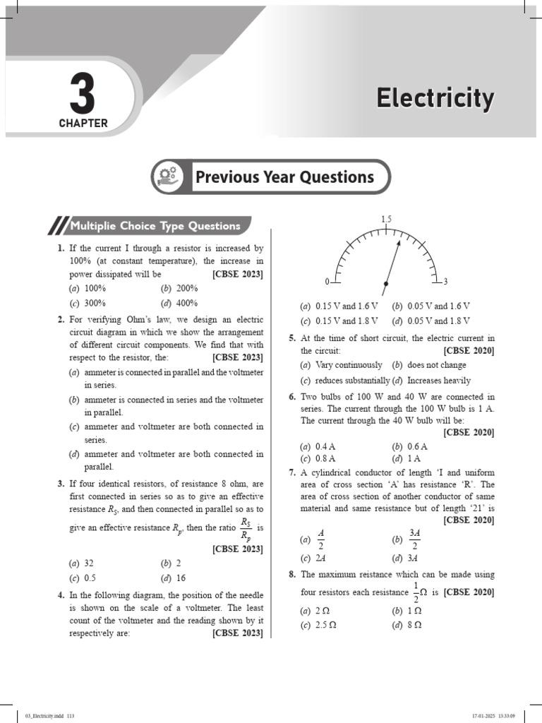 Electricity MCQs and Short Answers | PDF