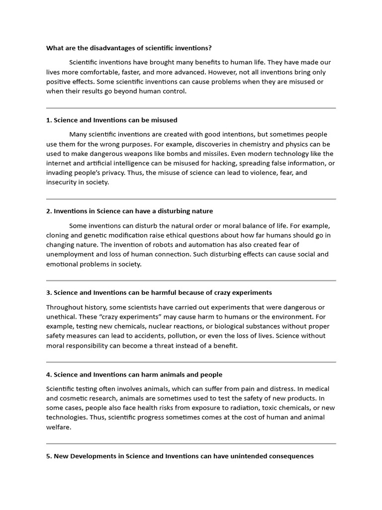 Disadvantages of Scientific Inventions | PDF | Science | Experiment