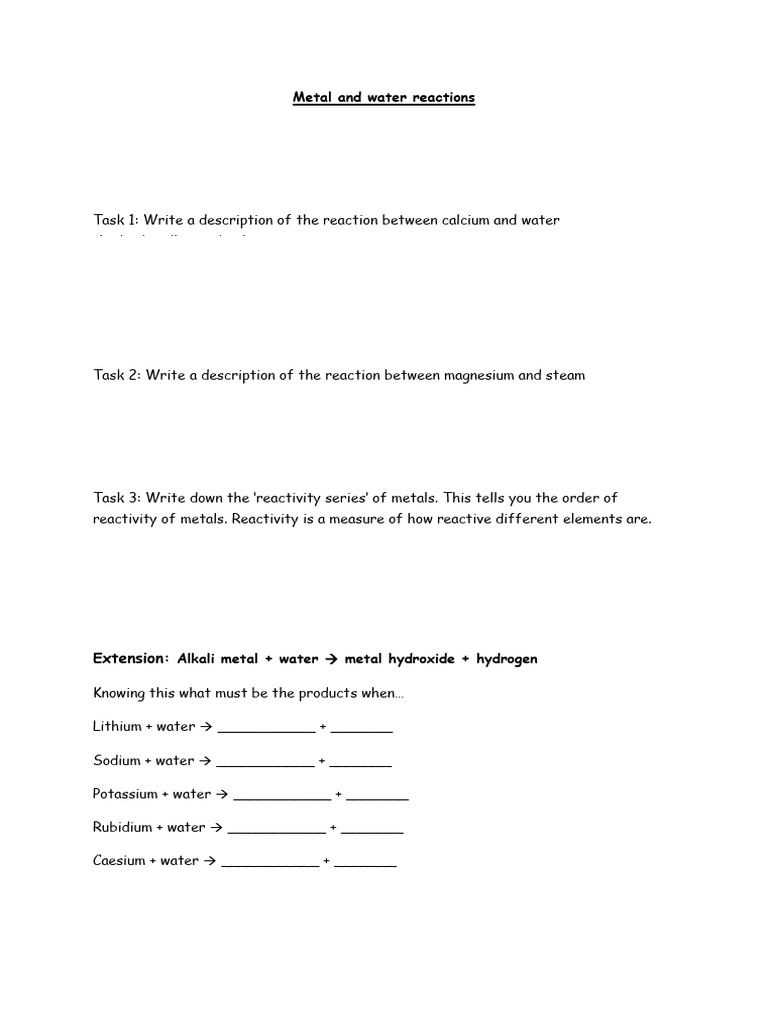 Metal-Water Reaction Activities Guide | PDF