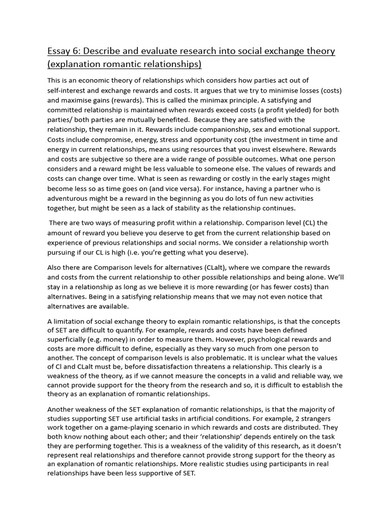Evaluating Social Exchange Theory in Relationships | PDF | Scientific ...
