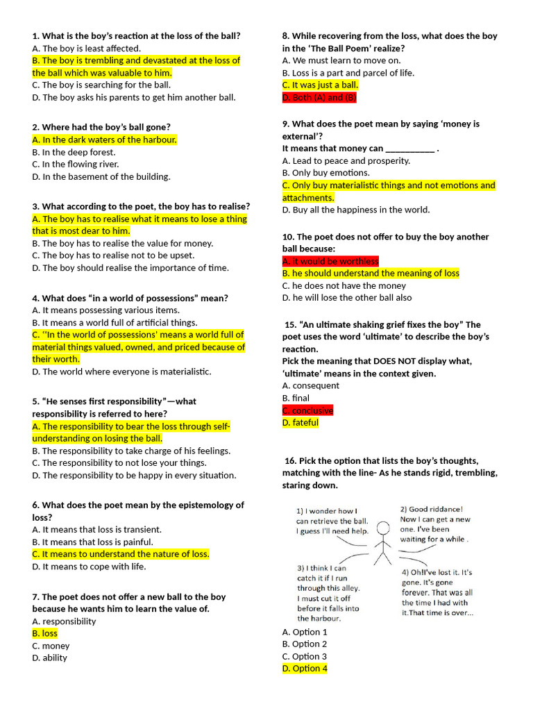 The Ball Poem MCQ | PDF | Psychological Concepts | Psychology