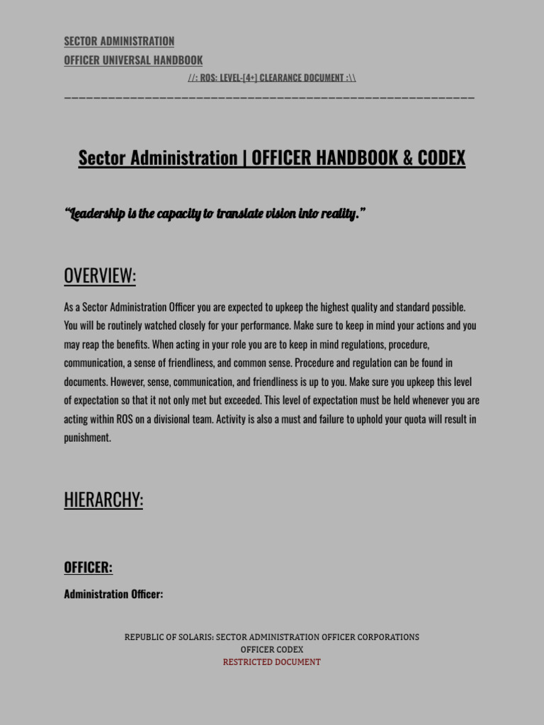 Sector Administration - Officer Handbook & Codex | PDF