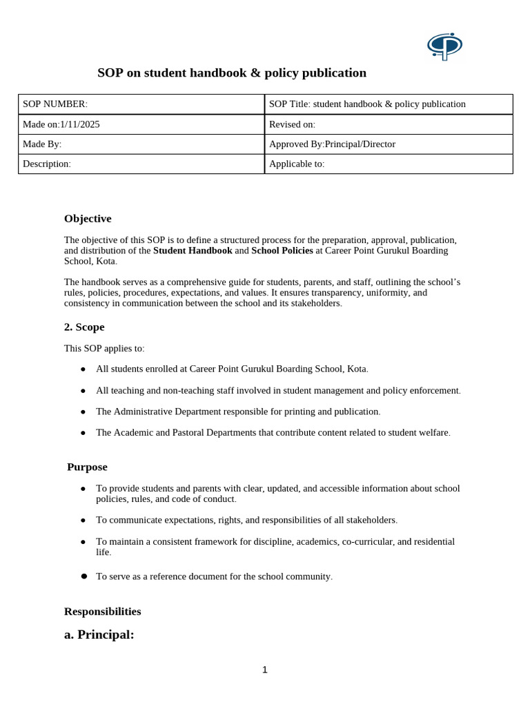 Student Handbook Publication SOP | PDF | Policy