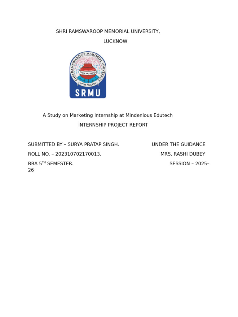 Marketing Internship Report at Mindenious Edutech | PDF