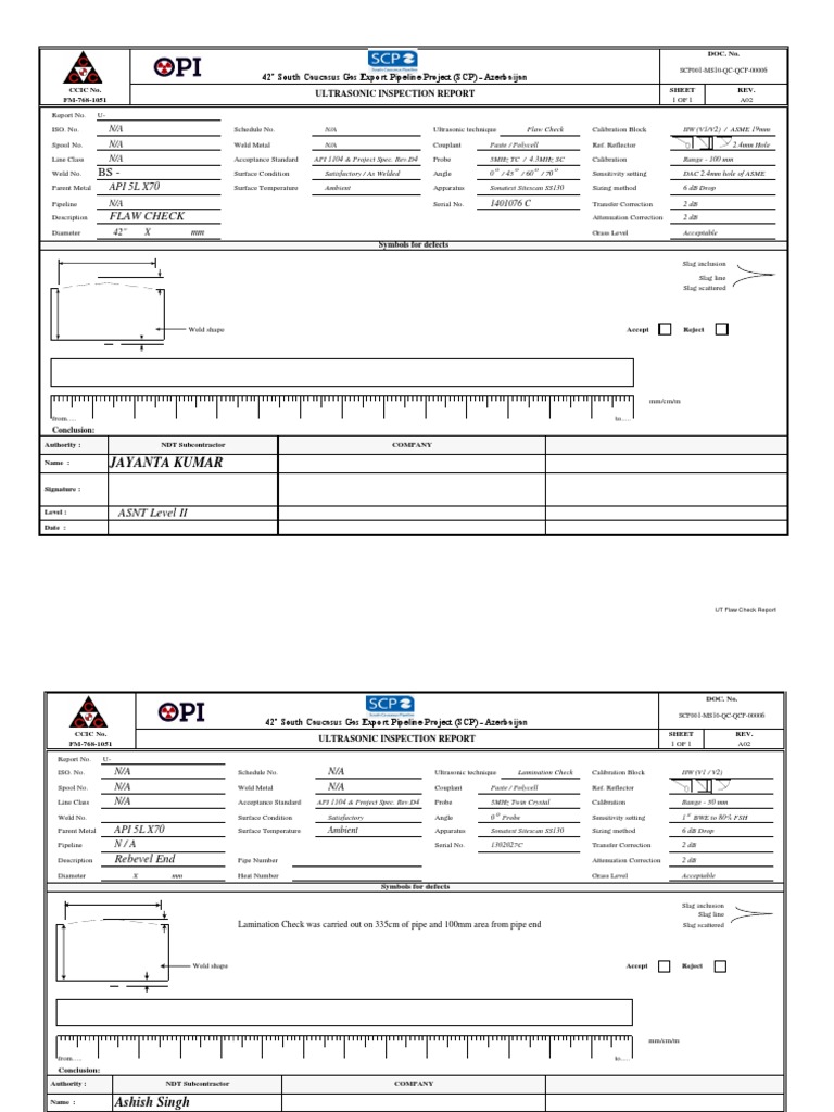 UT Report | Pipe (Fluid Conveyance) | Welding