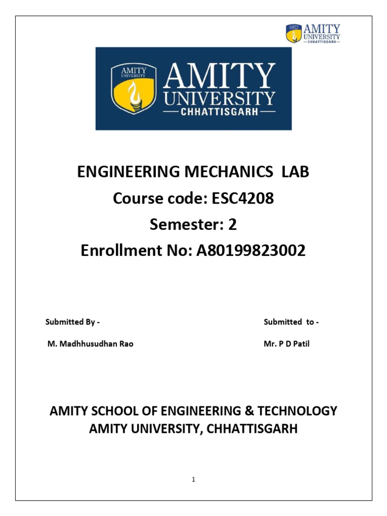 Engineering Mechanics Lab Report | PDF