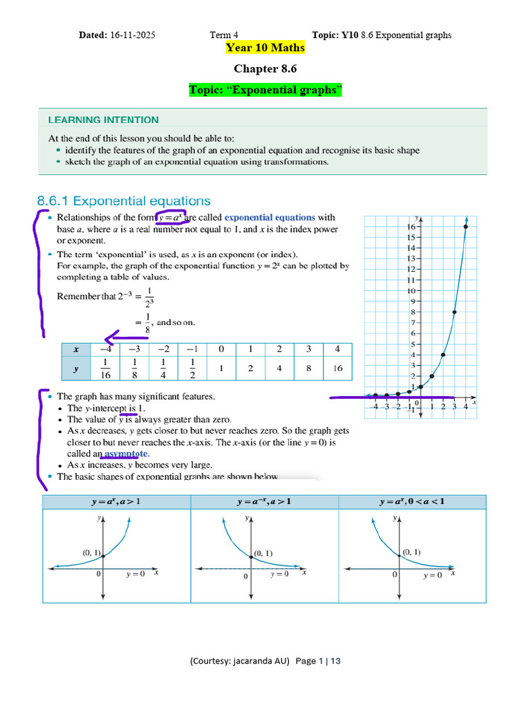 Y10 Topic 8.6 Exponential Graphs (18!11!2025) | PDF