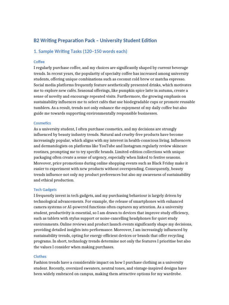 B2 Writing Prep University | PDF | Fashion | Coffee