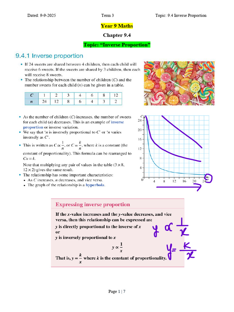 Year 9 Maths: Inverse Proportion | PDF