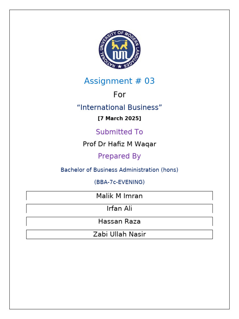 Assignment No 4 Ib, Malik M Imran, Irfan, Zabiullah and Hassan | PDF ...