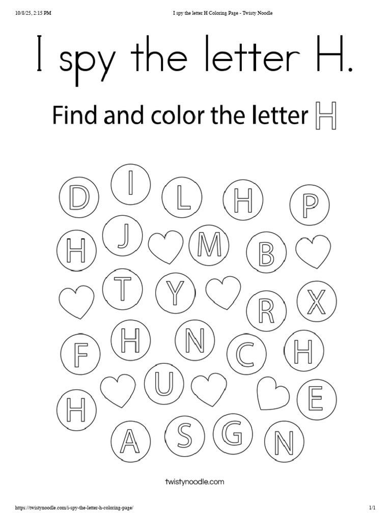 I Spy the Letter H Coloring Page - Twisty Noodle | PDF