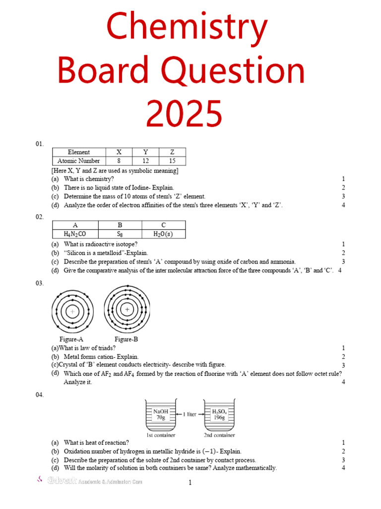Chemistry Board Questions 2025 | PDF | Chemical Reactions | Chemical ...