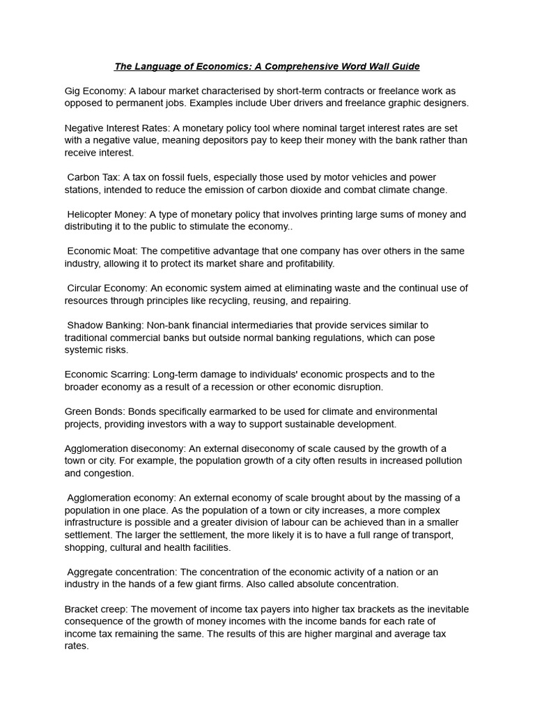 Economic Word Wall | PDF | Economics | Taxes