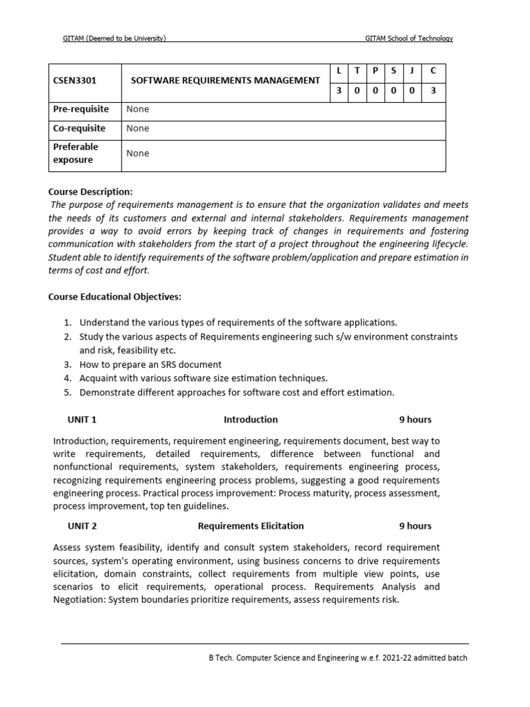 Csen3301 Software Requirements Management | PDF | Use Case | Software Engineering