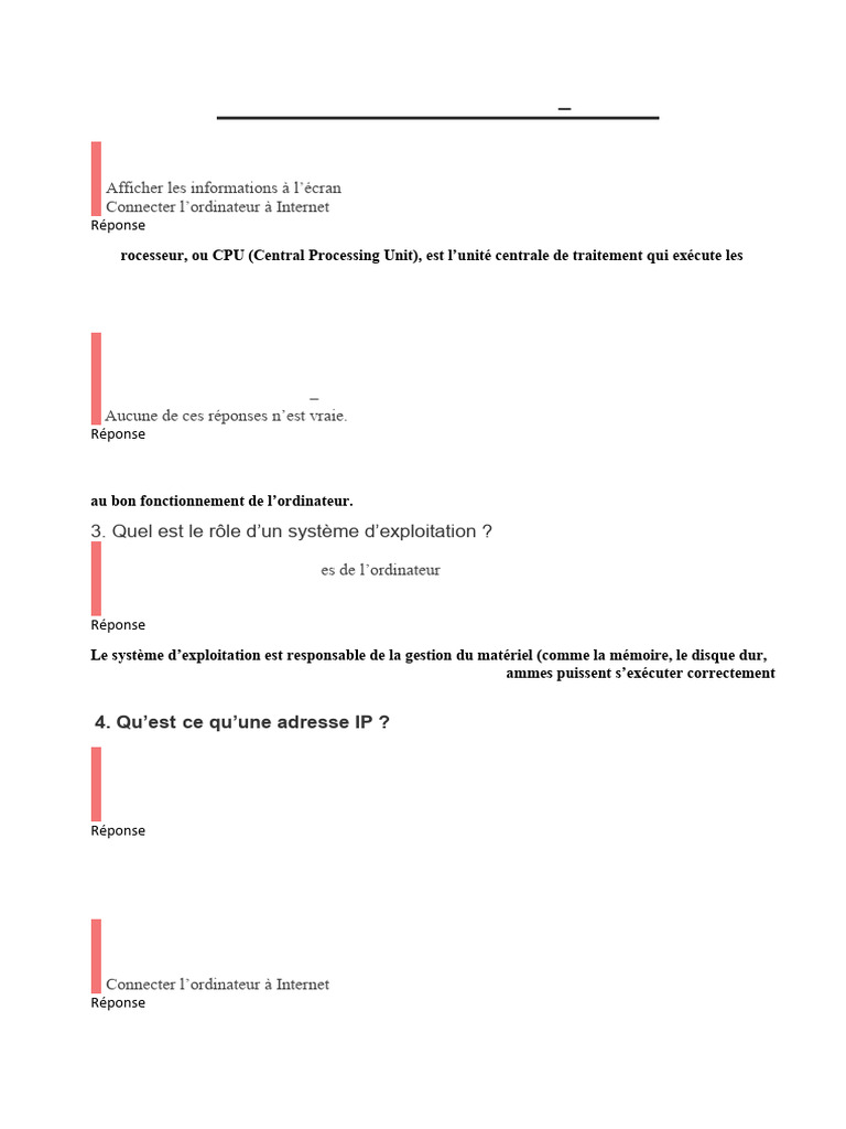 QCM en Informatique Générale - Partie 1 | PDF | Serveur (Informatique) | Internet