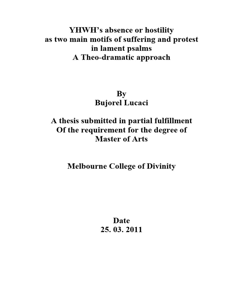 YHWHs Absence or Hostility As Two Main M | PDF | Psalms | Bible