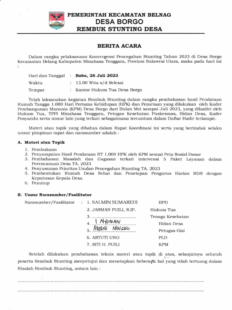 Rembuk Stunting Desa Borg0 2023 - 20240426 - 0001 | PDF