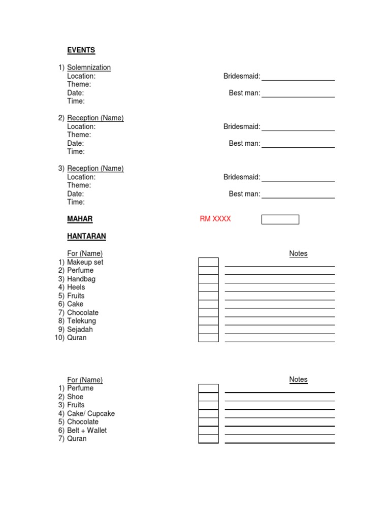 Tunang Checklist Template | PDF