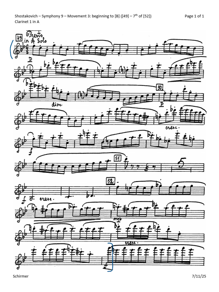 Shostakovich Symphony 9 Movement 3 Clarinet | PDF