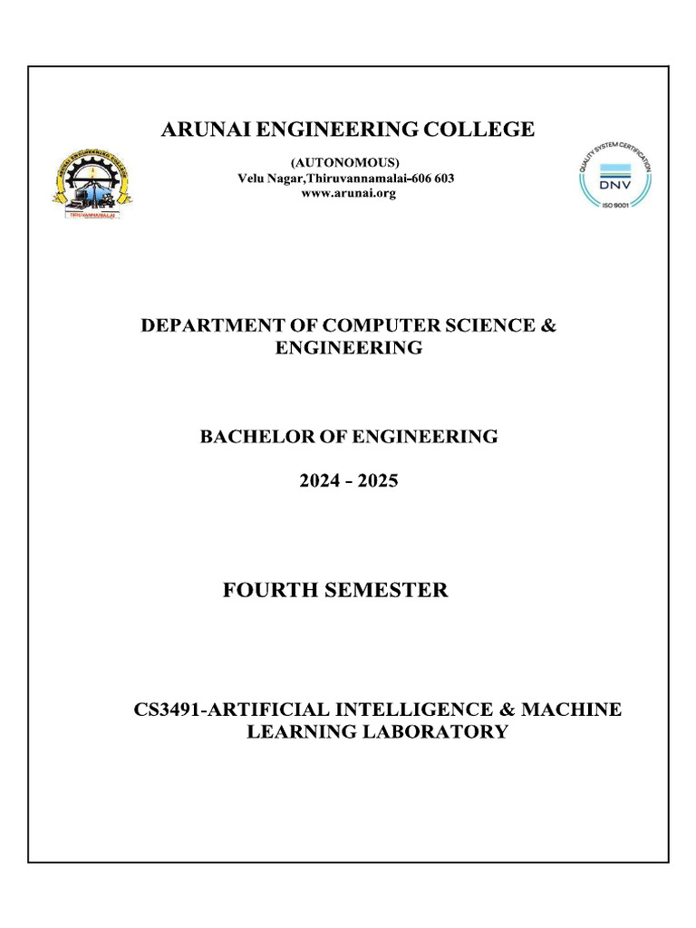 Aiml Front Sheet | PDF