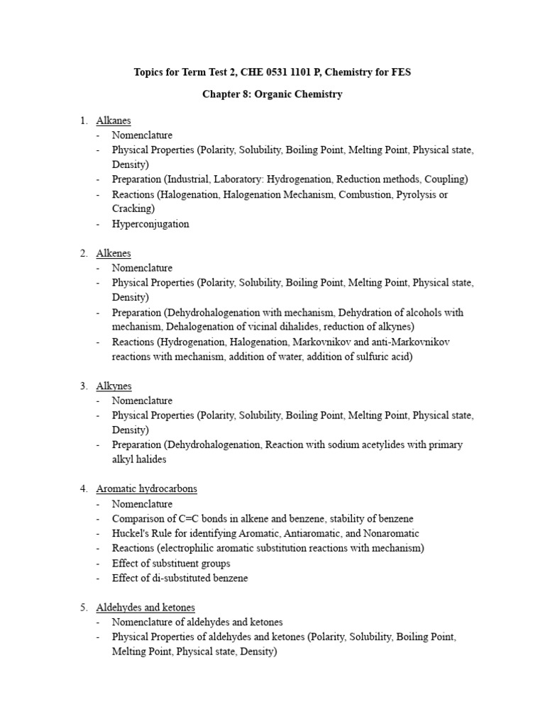 Chemistry Term Test 2 Topics Overview | PDF | Ketone | Chemical Reactions