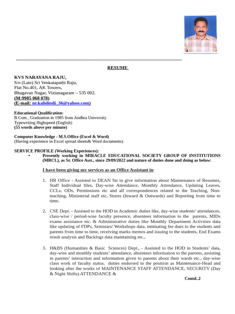 Resume-Kvs Narayana Raju (VZM) | PDF