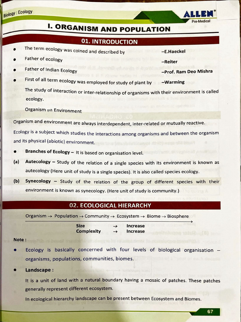 ALLEN 2026 NEET MODULE (Organism and Population) | PDF