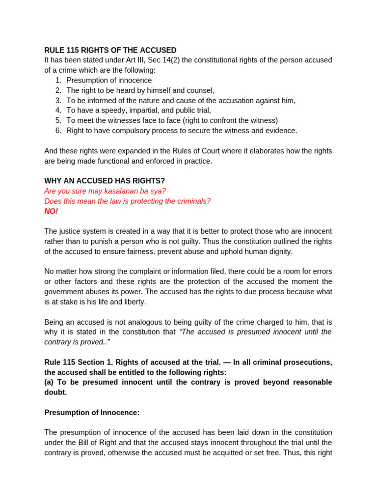 Rule 115 Rights of The Accused | PDF | Burden Of Proof (Law ...