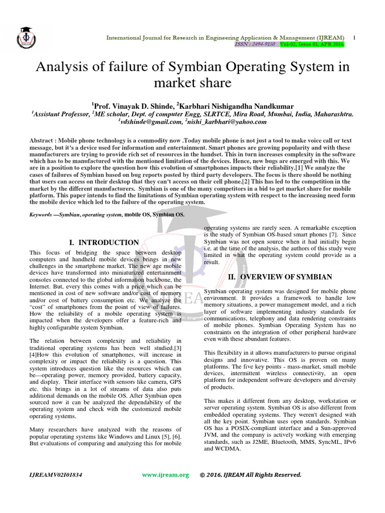 Analysis of Failure of Symbian Operating System in | PDF | Operating ...