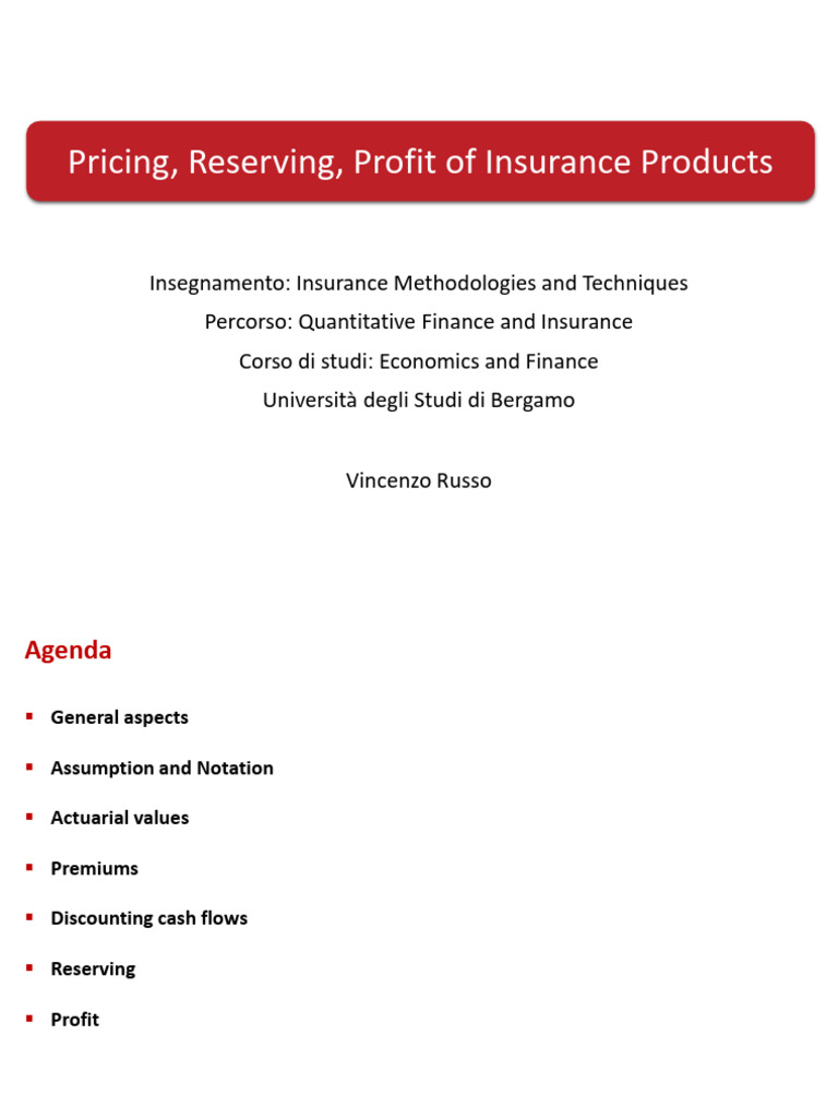 Pricing Reserving Profit | PDF | Insurance | Life Insurance
