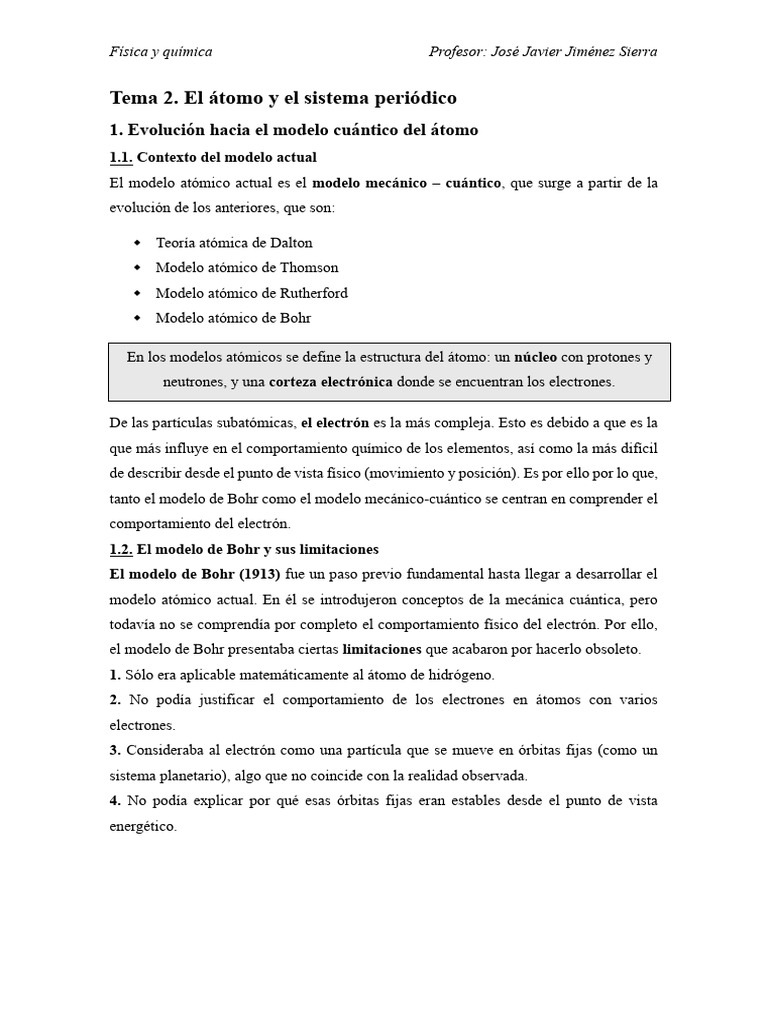 Tema 2. El Átomo y El Sistema Periódico | PDF | Mecánica cuántica | Átomos