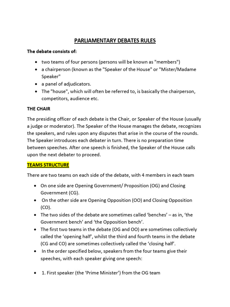 Rules of Parliamentary Style Debates | PDF